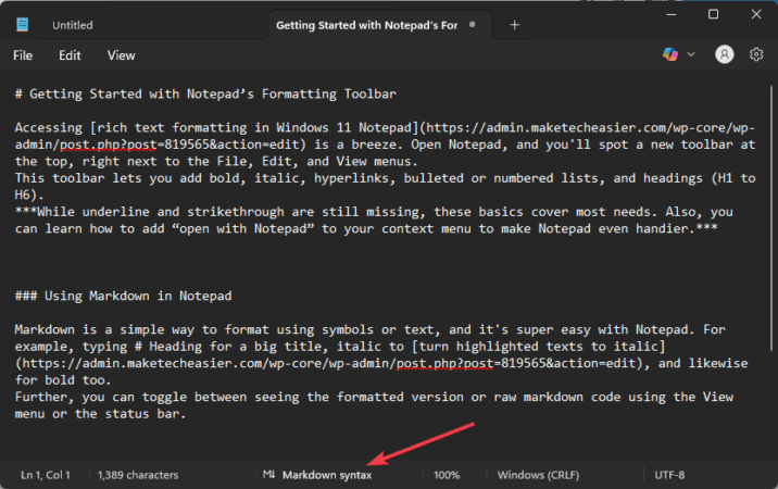 Use Markdown and Rich Text Formatting in Windows 11 Notepad - Make Tech ...