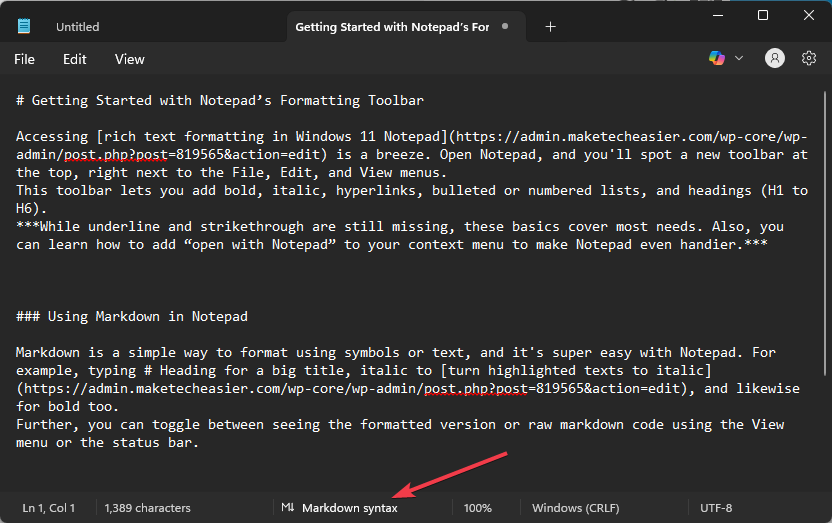 Use Markdown and Rich Text Formatting in Windows 11 Notepad - Make Tech ...