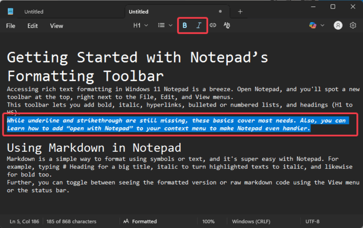 Use Markdown and Rich Text Formatting in Windows 11 Notepad - Make Tech ...